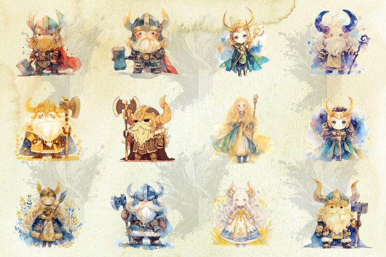 Kawaii Nordic Gods PNG Clipart Collection | Chibi Thor, Odin, Loki and ...