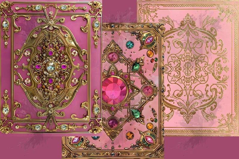 Pink and Gold Book Covers Digital Prints | Grimoire Cover Pages and ...