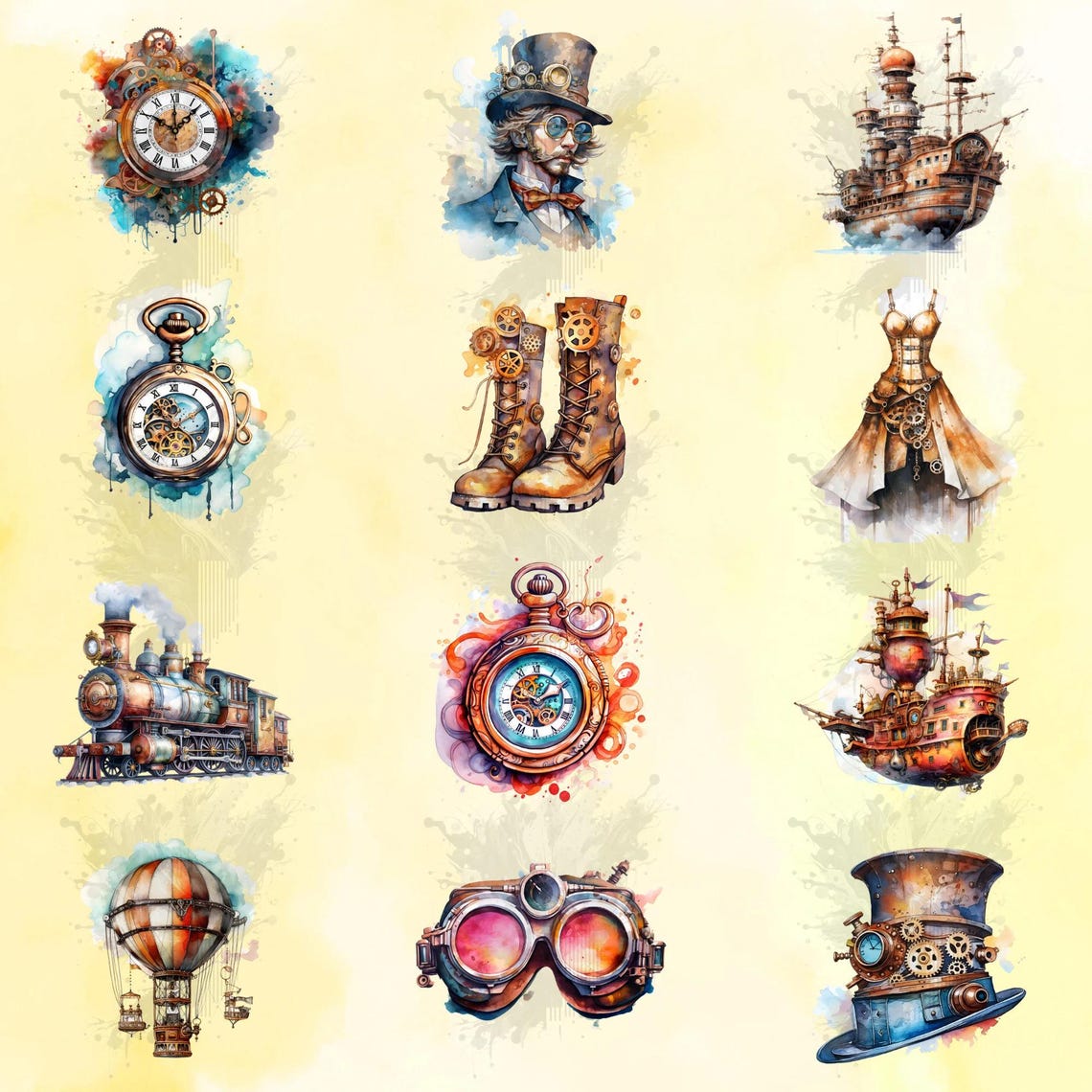 Steampunk Clipart Bundle, Victorian Gears Cogs Clockwork Machinery ...