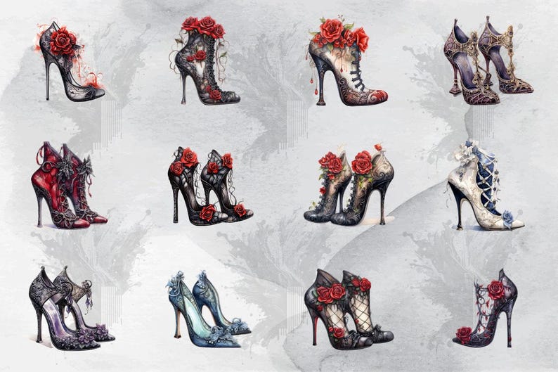 Gothic High Heel Shoes PNG Clipart Collection | Floral, Victorian Shoes ...