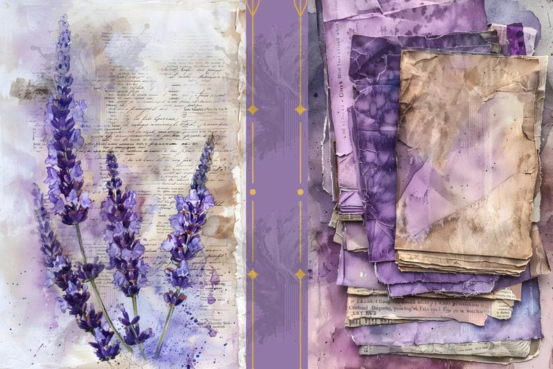 Lavender Ephemera Digital Paper Collection | Distressed Old Paper ...