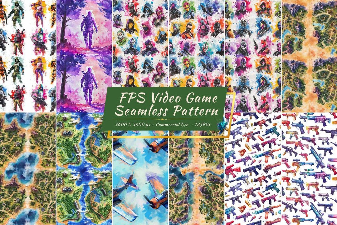 Battle Royale Digital Paper: FPS Video Game Seamless Patterns - Etsy
