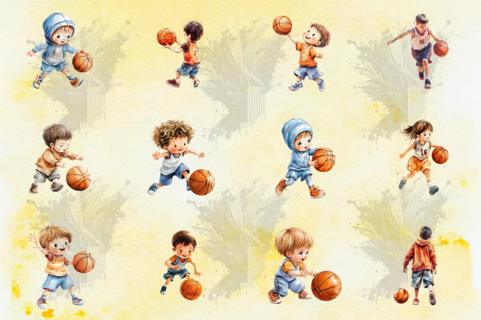 Watercolor Basketball Clipart | Kids Playing Basketball PNG | Sports ...