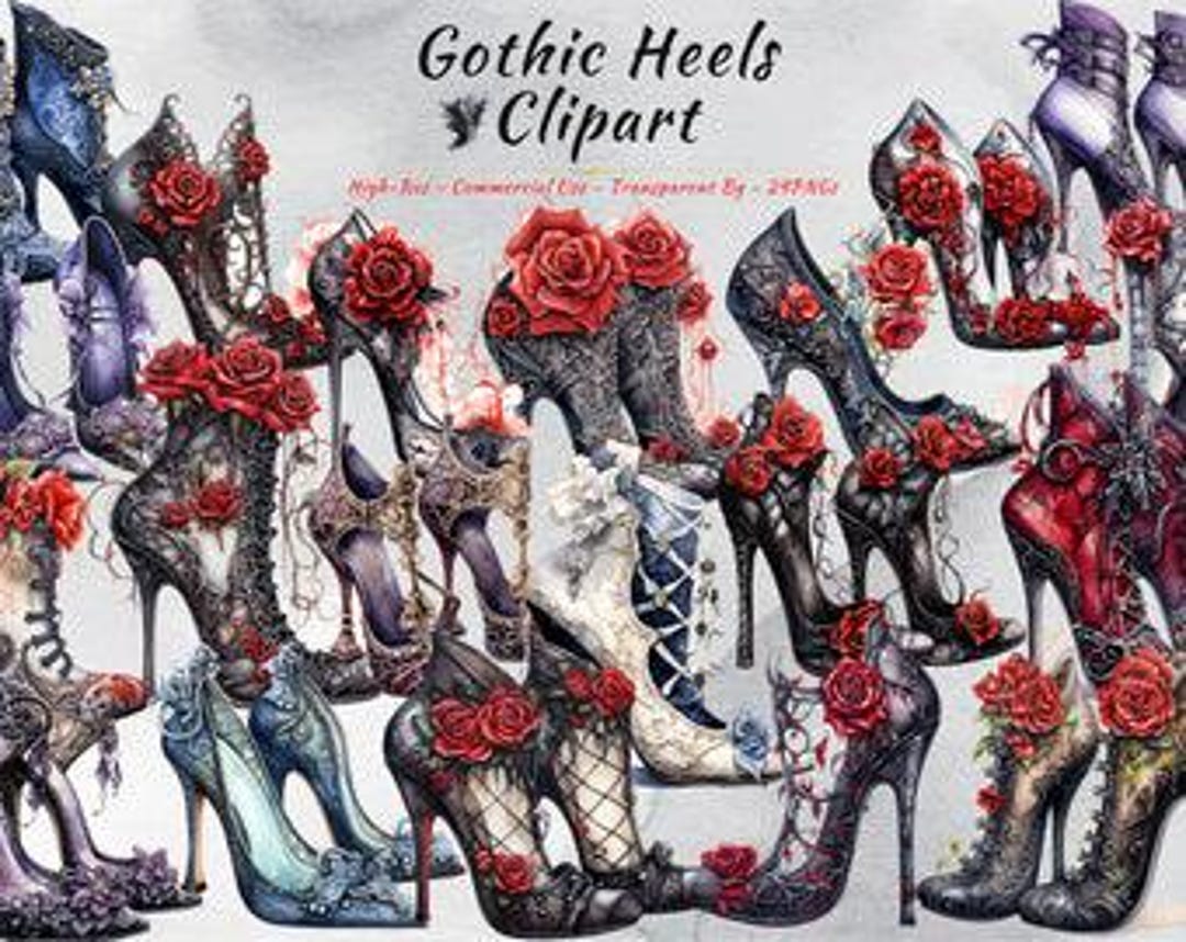 Gothic High Heel Shoes PNG Clipart Collection | Floral, Victorian Shoes ...