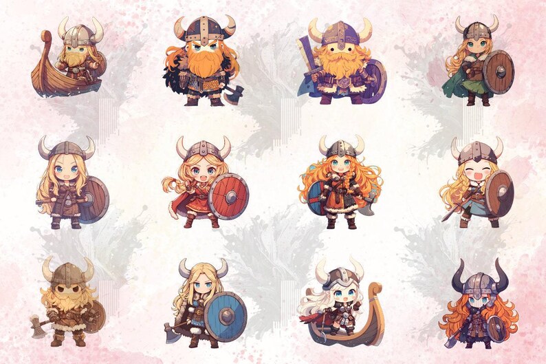 Kawaii Vikings PNG Clipart Collection | Chibi Viking Warriors, Shield ...