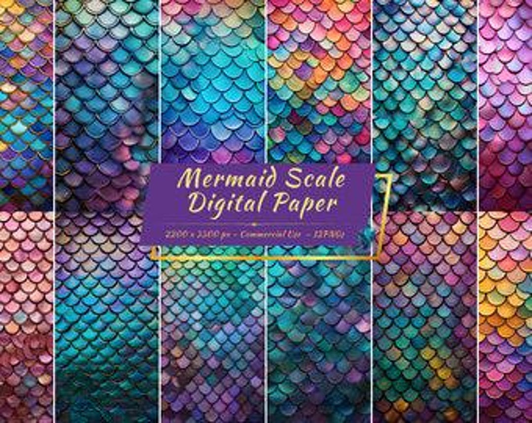 Mermaid Scale Digital Paper Pack | Colorful Mermaid Scale Backgrounds ...