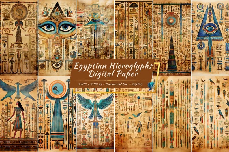 Egyptian Hieroglyphs Digital Paper Pack | Mystical Egypt and Ancient ...