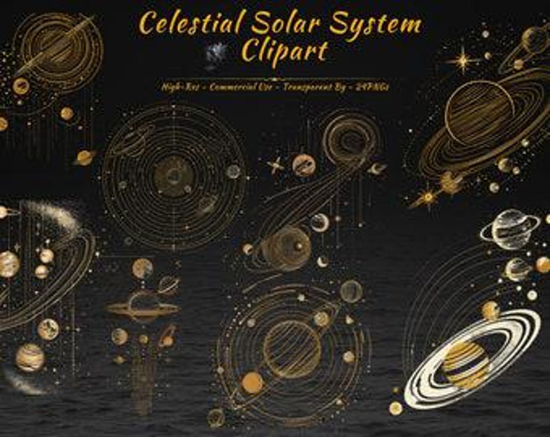 Gold Celestial Overlays | Transparent Solar System PNG Collection - Etsy