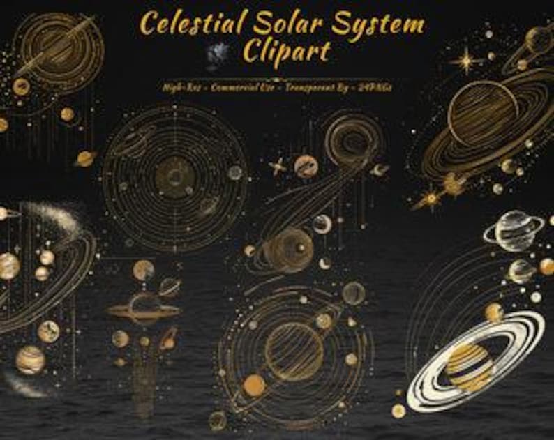 Gold Celestial Overlays | Transparent Solar System PNG Collection - Etsy