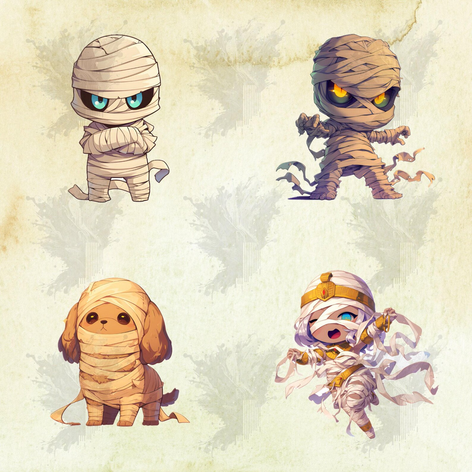 Kawaii Egyptian Mummy Clipart Collection | Chibi Mummy Cats, Dogs and ...