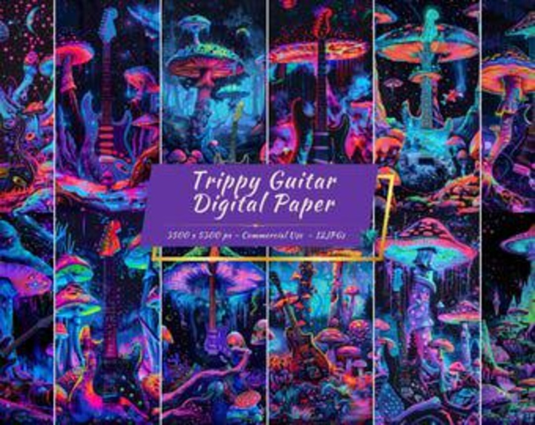 Trippy Guitar and Magic Mushroom Digital Paper Collection | Magical ...