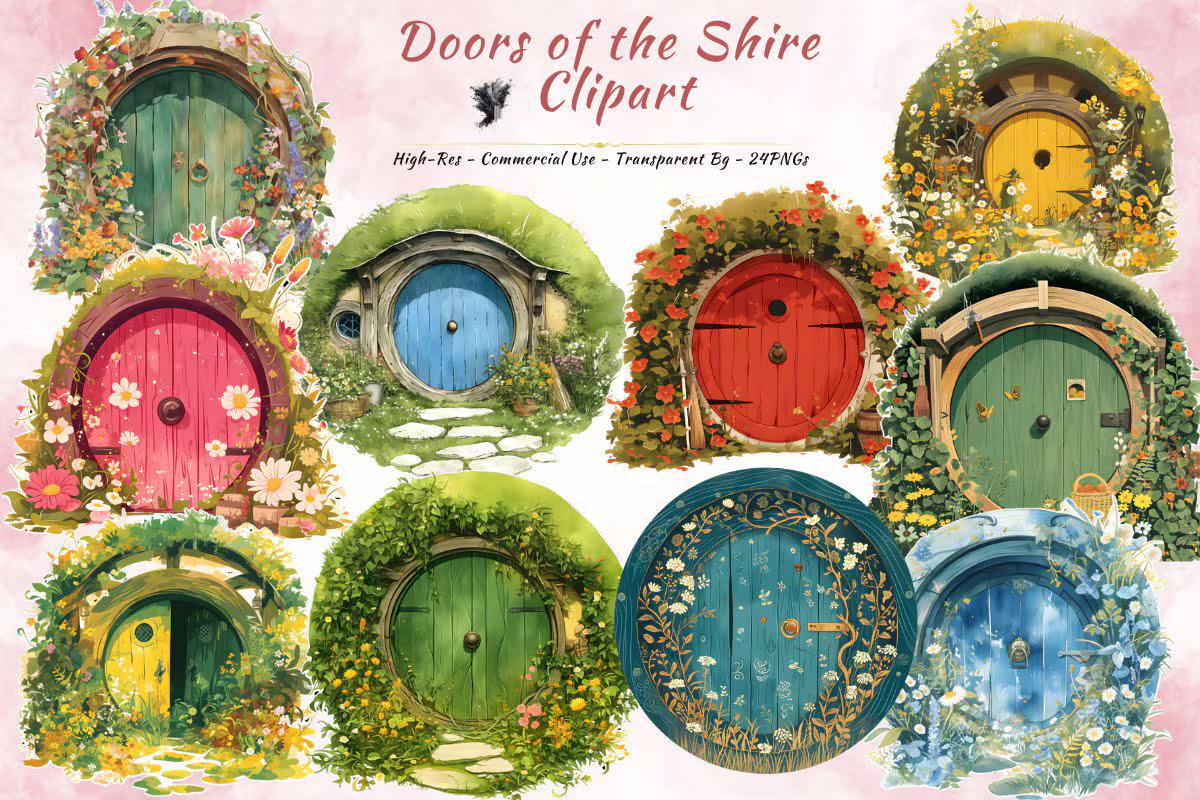 Enchanting Shire Doors Clipart Collection | Doors of the Hobbit Houses ...