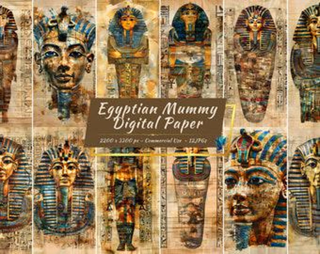 Egyptian Mummy Digital Paper Collection | Drawings on Old Papyrus Paper ...