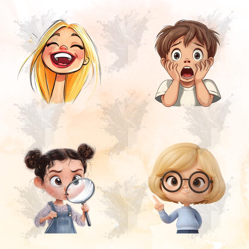 Watercolor Kids Emotions Clipart | Cute Child Faces PNG | Digital ...