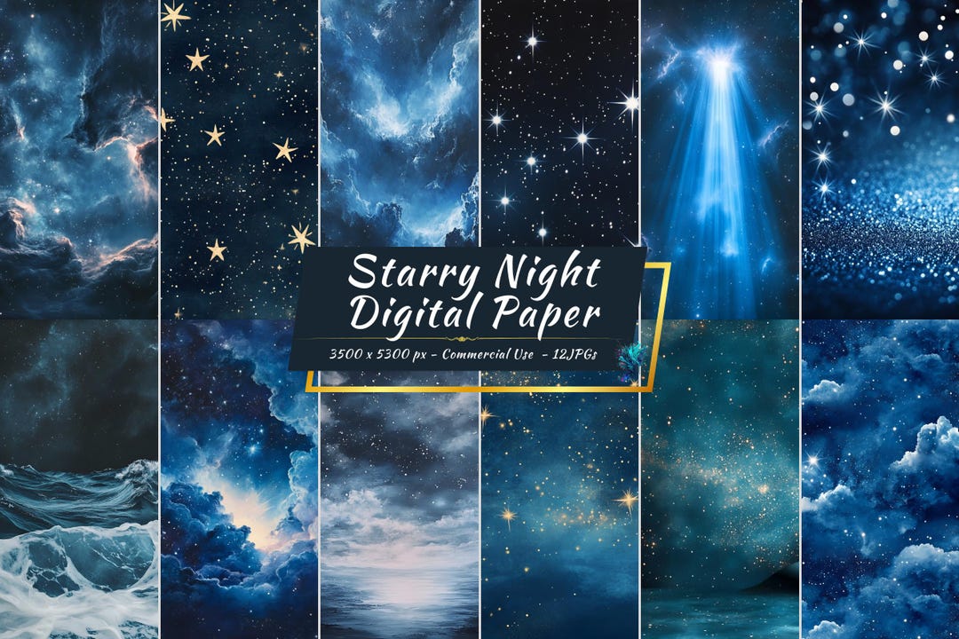 Starry Night Digital Paper | Galaxy Background Bundle | 12 Jpgs ...