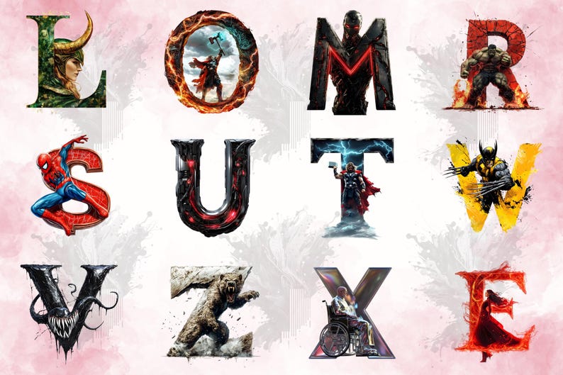 Comic-inspired Alphabet Clipart | Watercolor Hero Letter Graphics ...