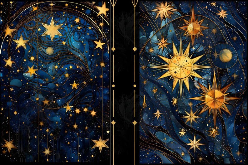 Celestial Galaxy Digital Paper | Moon, Sun, Stars Digital Background - Etsy