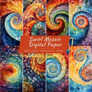 Swirl Mosaic Digital Paper Collection | Vibrant Colored Gemstone ...