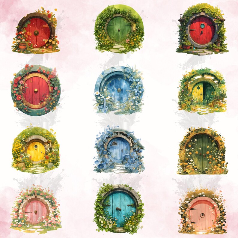 Enchanting Shire Doors Clipart Collection | Doors of the Hobbit Houses ...