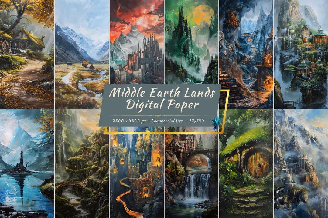 Middle Earth Landmarks Digital Paper Set | Rivendell, Moria, Shire ...