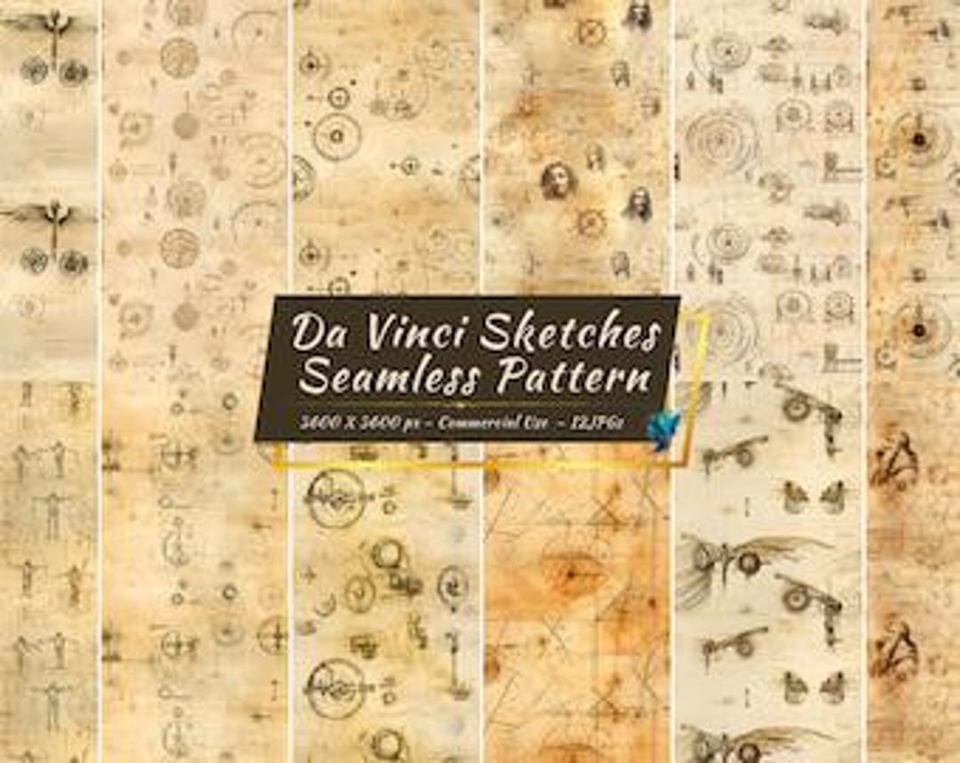 Da Vinci Inspired Vintage Seamless Patterns | Science, Mechanical ...
