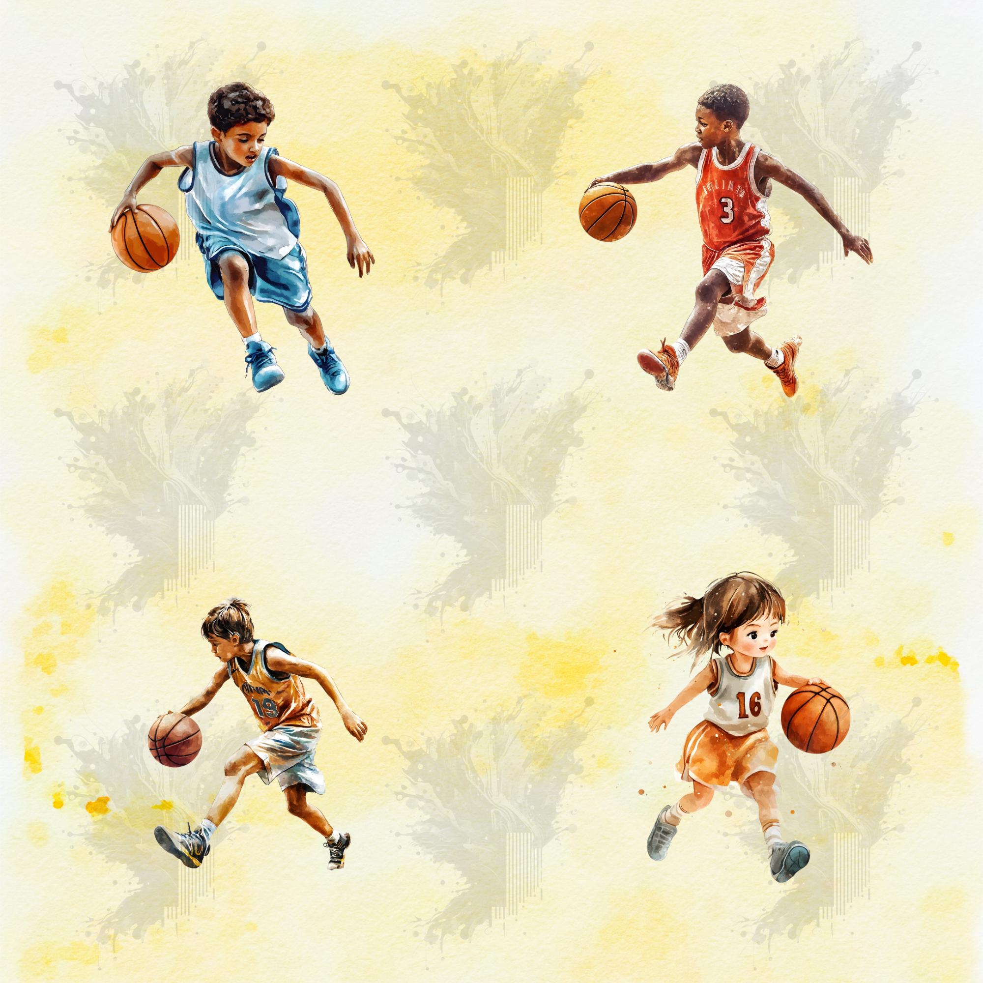 Watercolor Basketball Clipart | Kids Playing Basketball PNG | Sports ...