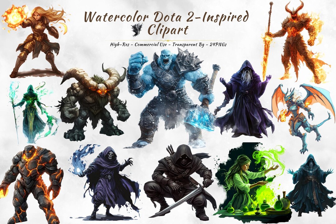 Gaming Character Fantasy Clipart, Watercolor RPG Pngs, Magic Warrior ...