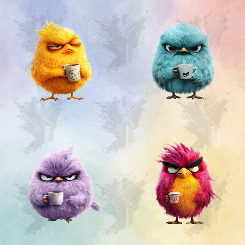 Grumpy Birds Clipart | Funny Bird PNG | Morning Animals - Etsy