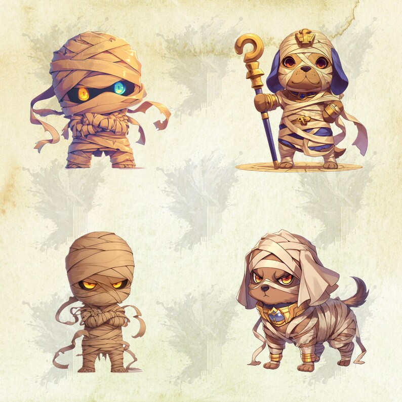 Kawaii Egyptian Mummy Clipart Collection Chibi Mummy Cats, Dogs and ...