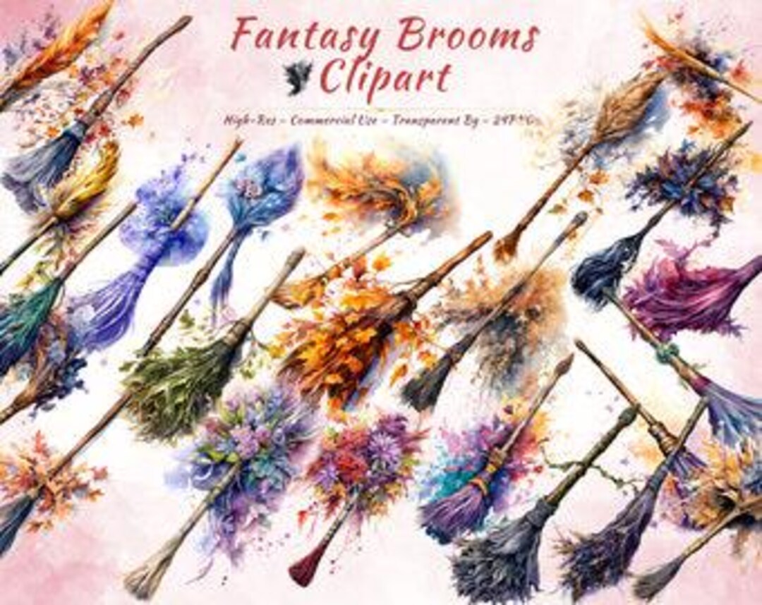 Fantasy Witchy Broom Clipart Collection | Halloween, Floral, Mystical ...