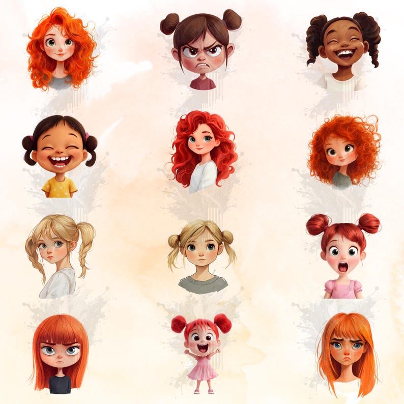 Watercolor Kids Emotions Clipart | Cute Child Faces PNG | Digital ...