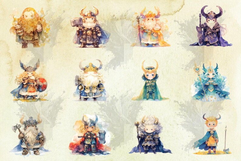 Kawaii Nordic Gods PNG Clipart Collection | Chibi Thor, Odin, Loki and ...