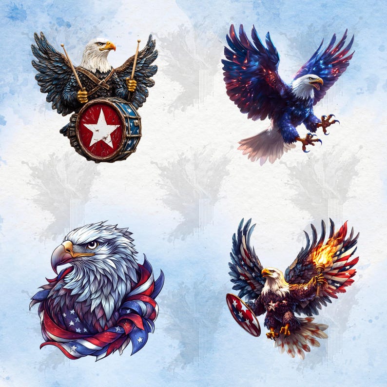 24 Patriotic Eagle USA Clipart Bundle | American Eagle PNG | 4th of July PNG | America ...