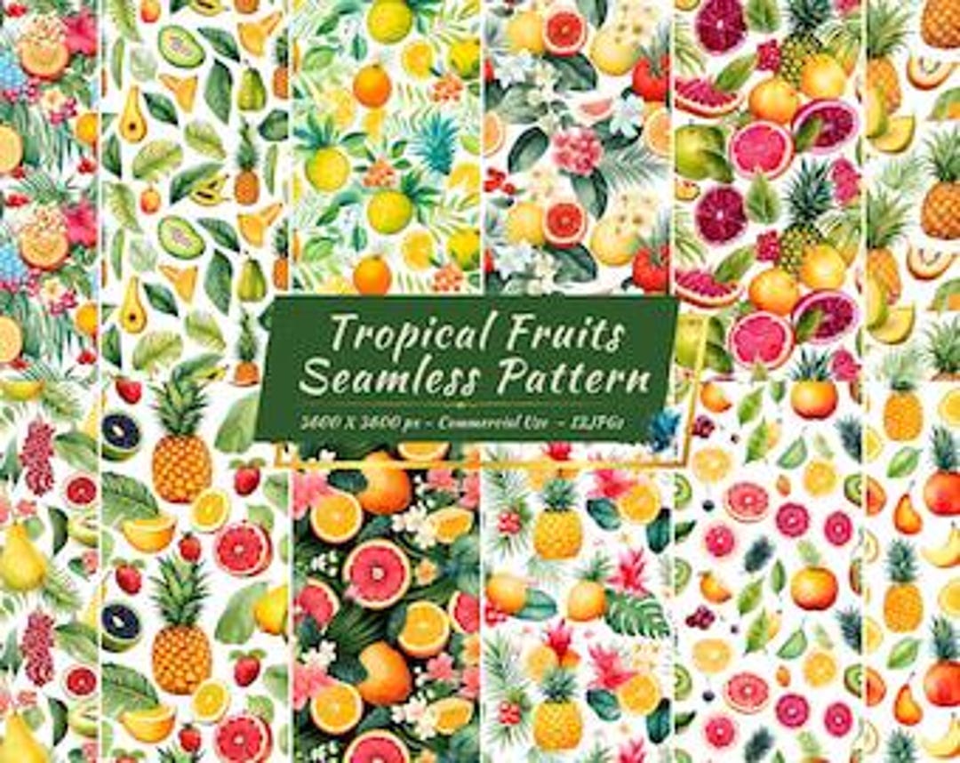 Tropical Fruits Seamless Patterns Digital Paper Pack | Summer, Fruit ...