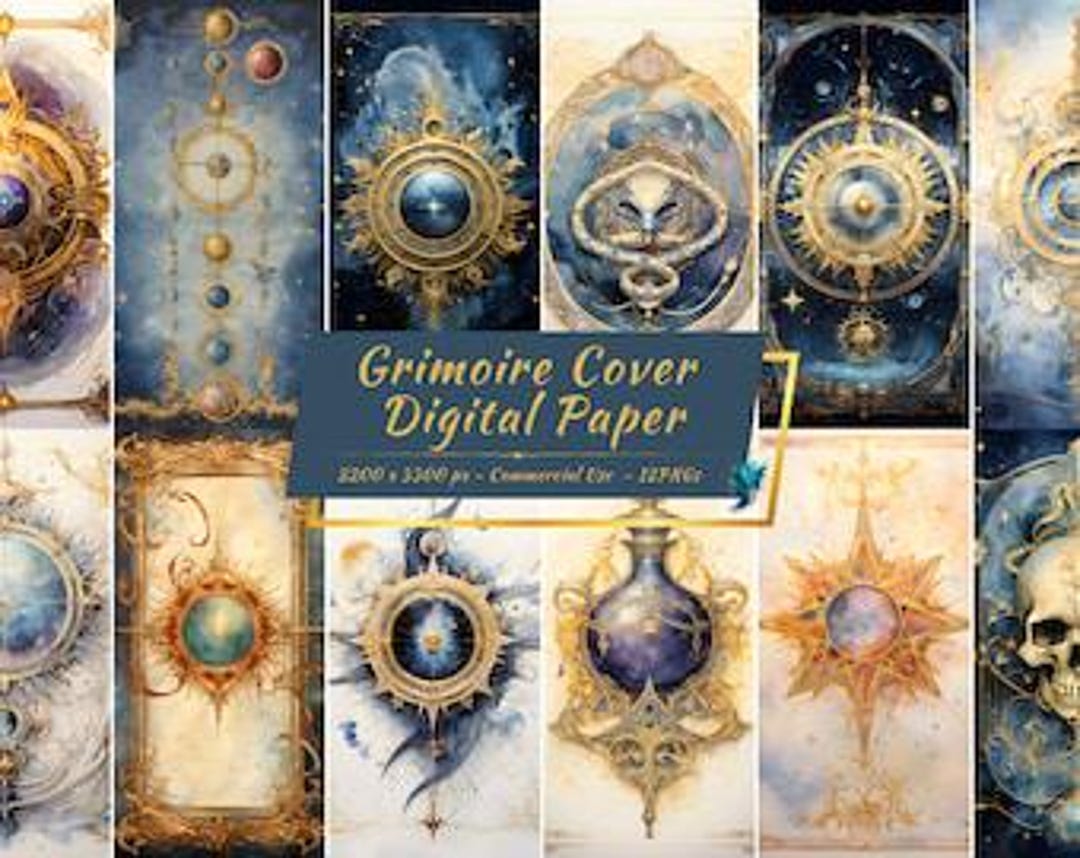 Mystical Grimoire Cover Digital Paper Pack | Spell Book Cover Printable ...