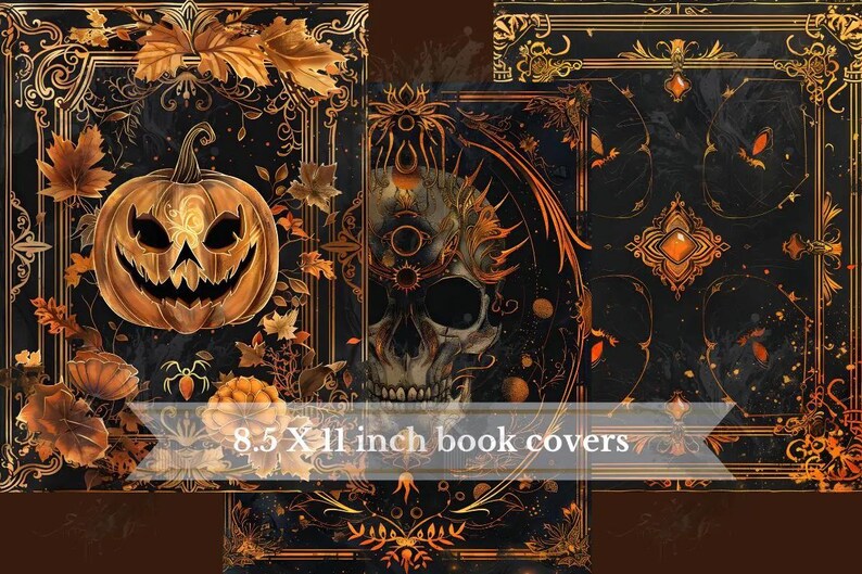 Halloween Book Covers Digital Prints | Grimoire Cover Pages and Spines ...