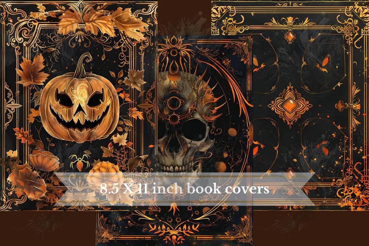 Halloween Book Covers Digital Prints | Grimoire Cover Pages and Spines ...
