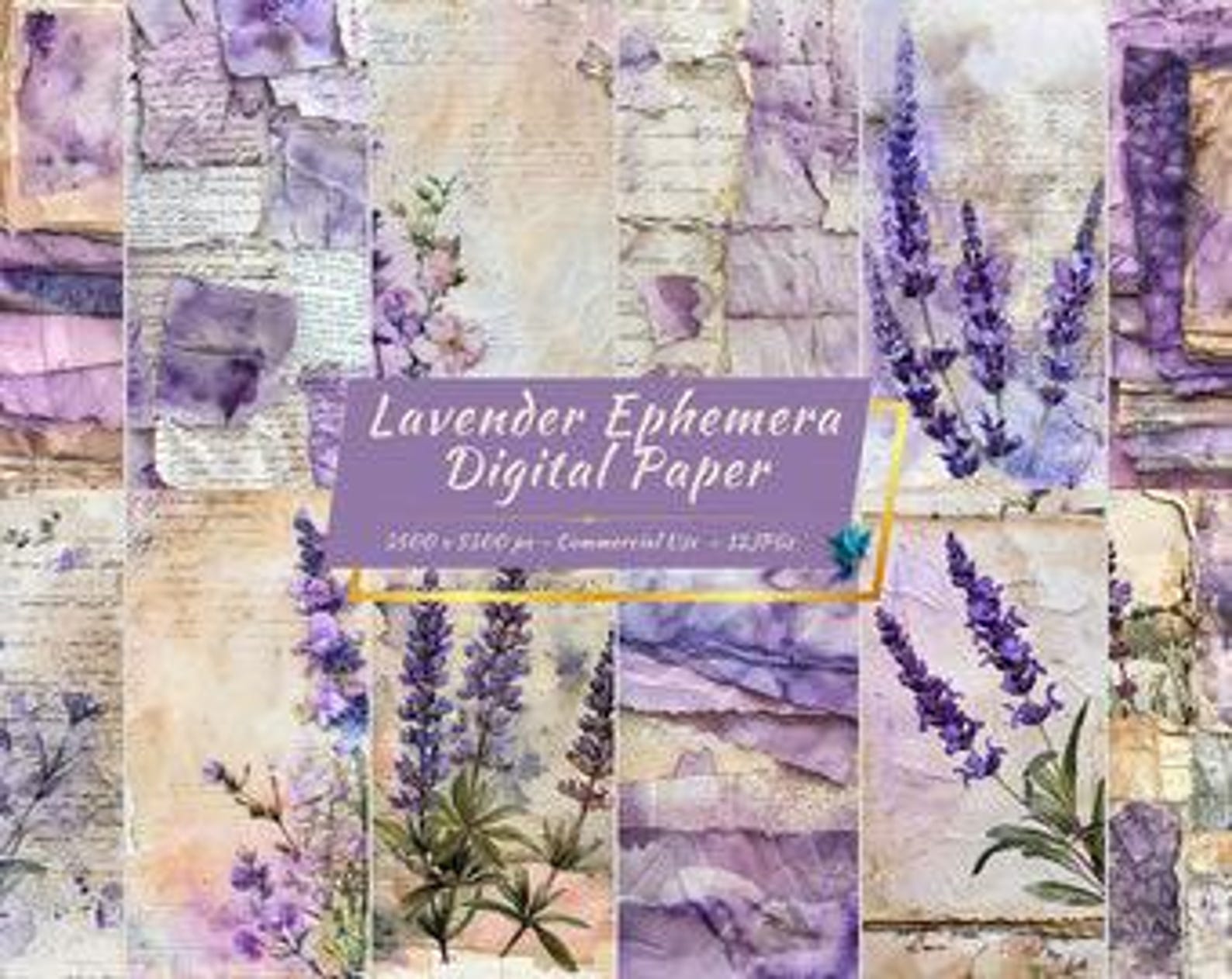 Lavender Ephemera Digital Paper Collection | Distressed Old Paper ...