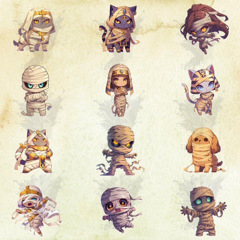 Kawaii Egyptian Mummy Clipart Collection | Chibi Mummy Cats, Dogs and ...
