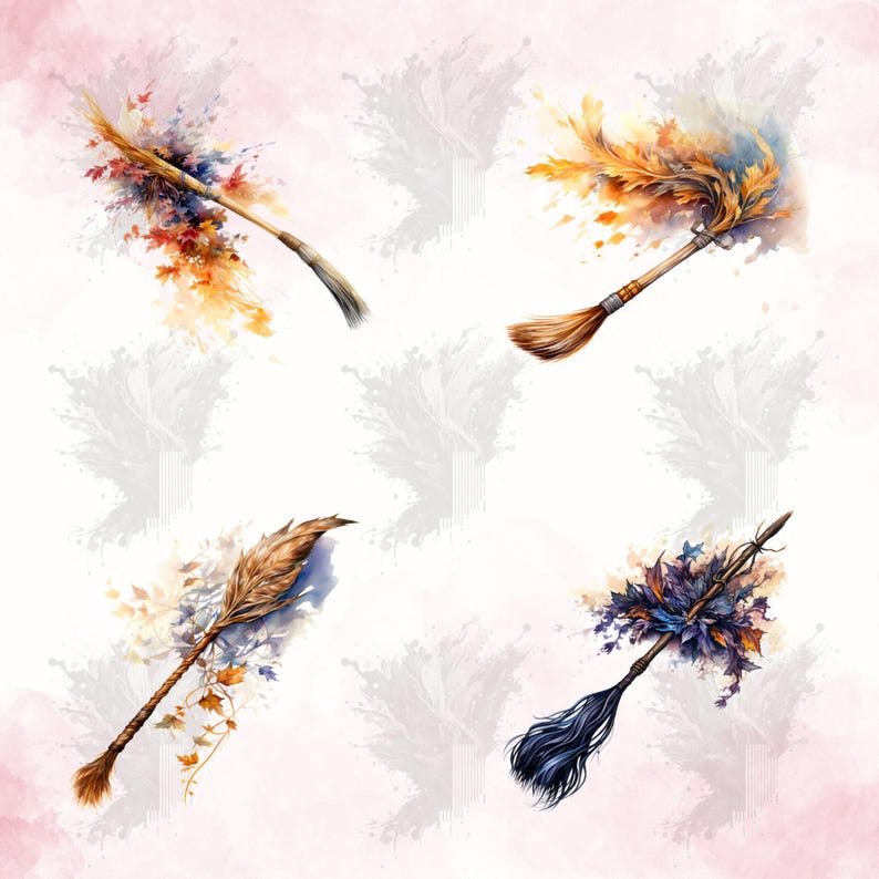 Fantasy Witchy Broom Clipart Collection | Halloween, Floral, Mystical ...