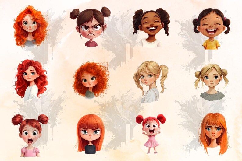 Watercolor Kids Emotions Clipart | Cute Child Faces PNG | Digital ...