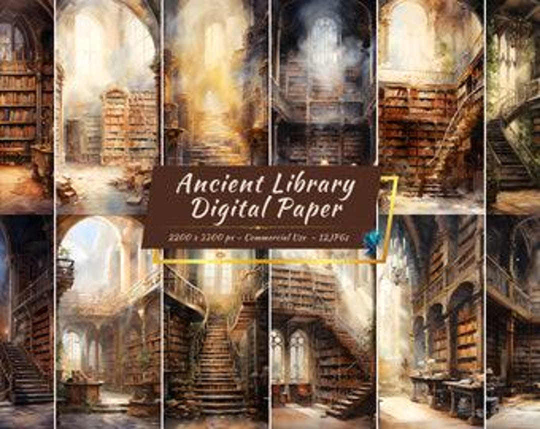 Ancient Library Digital Paper Pack | Mystical, Old Library Backgrounds ...