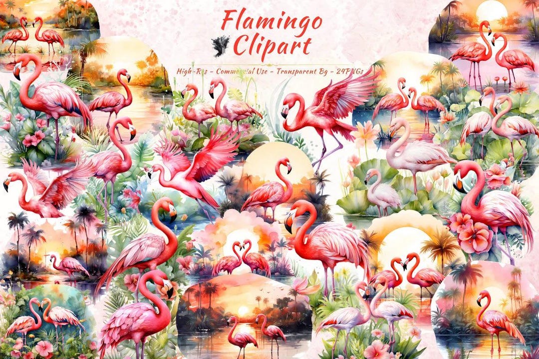 Flamingo PNG Clipart Collection | Floral, Tropical, Summer Flamingo ...