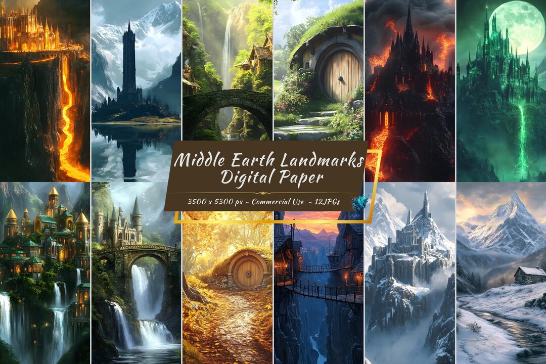 Middle Earth Landmarks Digital Paper Pack | Fantasy JPG Backgrounds (12 ...