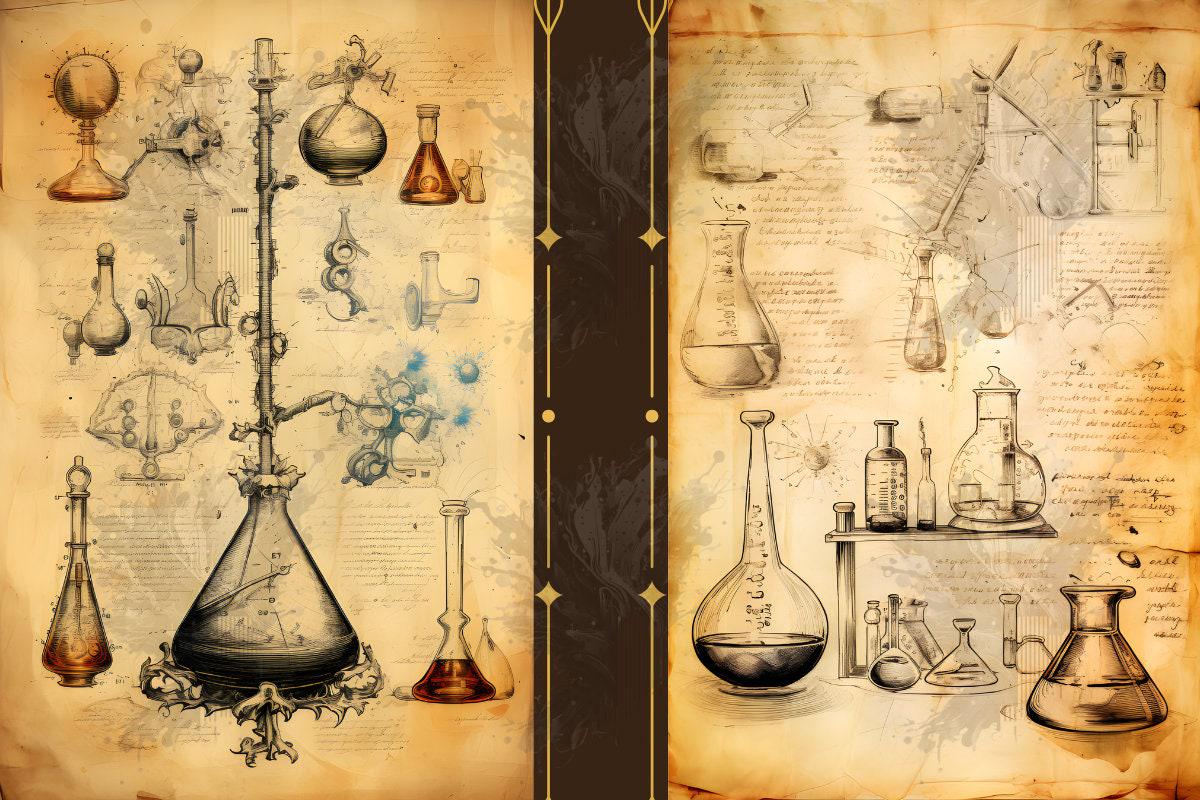 Vintage Scientific Sketches Digital Paper Set | Science, Chemistry ...