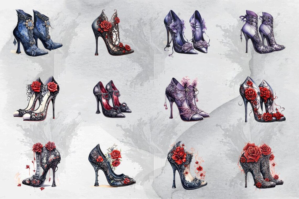 Gothic High Heel Shoes PNG Clipart Collection | Floral, Victorian Shoes ...
