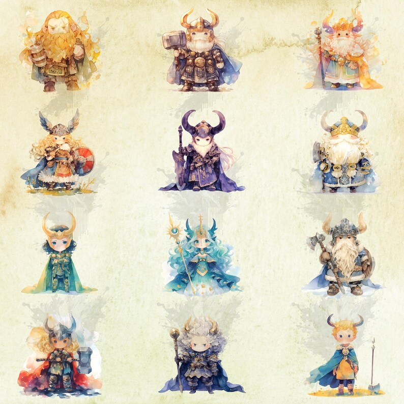 Kawaii Nordic Gods PNG Clipart Collection | Chibi Thor, Odin, Loki and ...