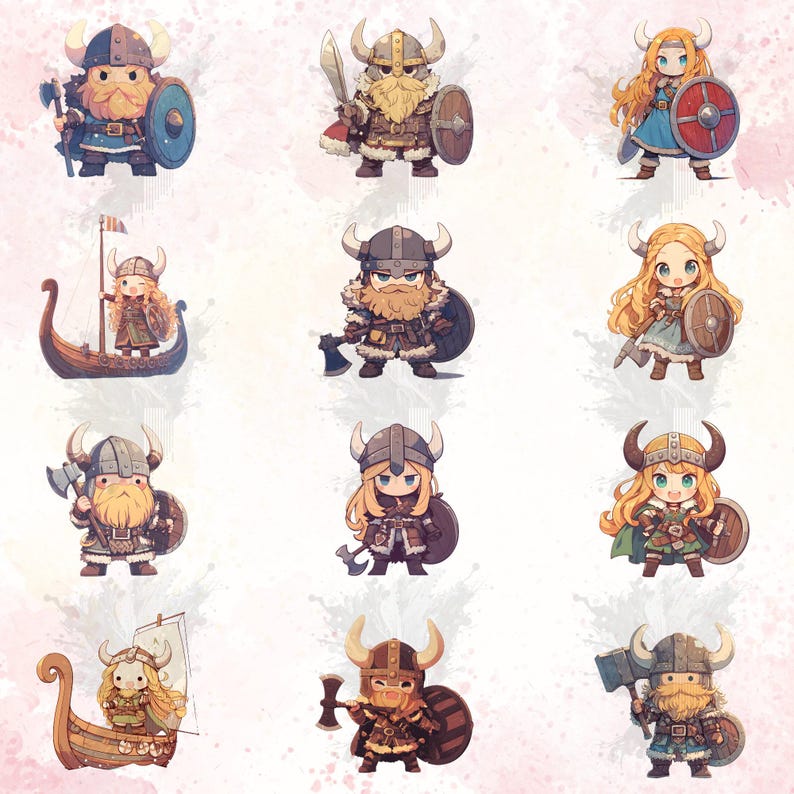 Kawaii Vikings PNG Clipart Collection | Chibi Viking Warriors, Shield ...