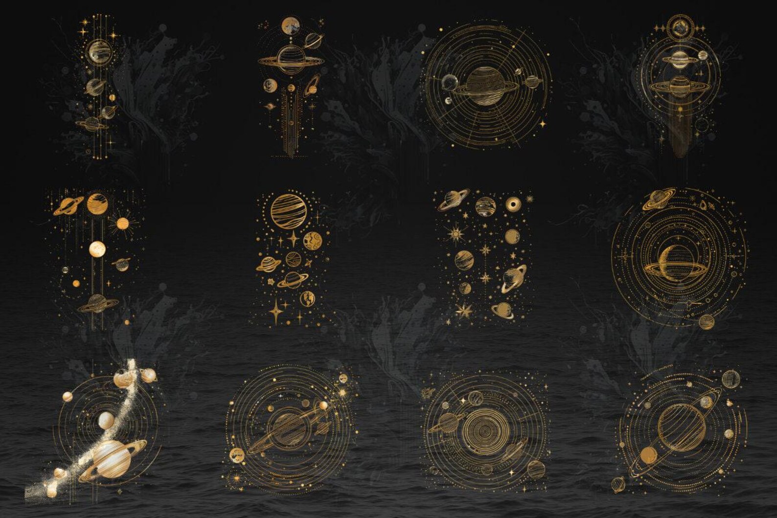 Gold Celestial Overlays | Transparent Solar System PNG Collection - Etsy