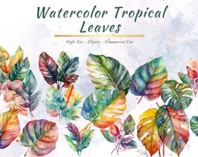 Tropical Leaves Clipart | Green Jungle Leaves | Green Monstera Leaves ...